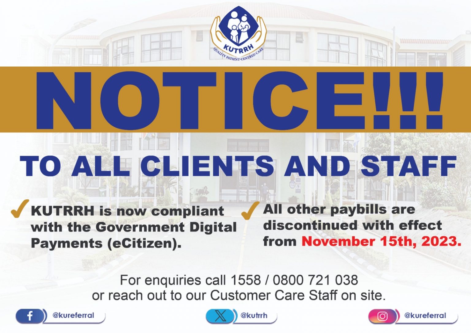 KUTRRH is Now Compliant With the Government Digital Payments (e-Citizen ...